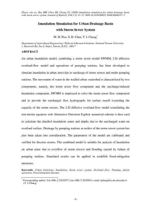 Pdf Inundation Simulation For Urban Drainage Basin With Storm Sewer System
