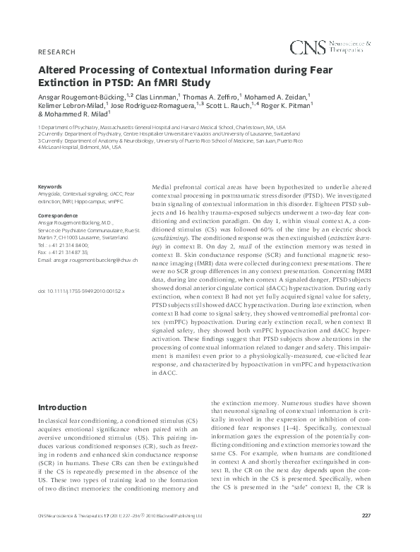 (PDF) Altered Processing of Contextual Information during Fear ...