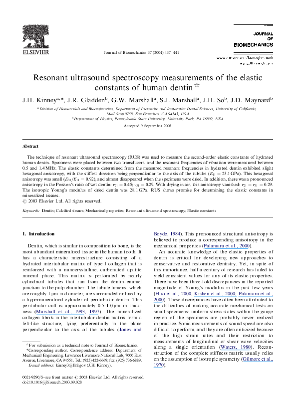 (PDF) Resonant ultrasound spectroscopy measurement of the elastic ...