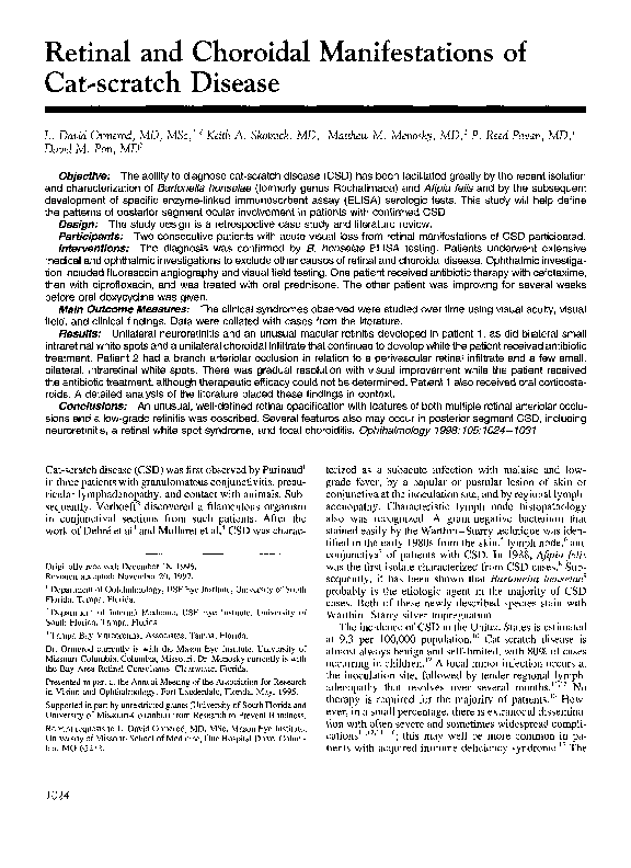 (PDF) Retinal and choroidal manifestations of cat-scratch disease