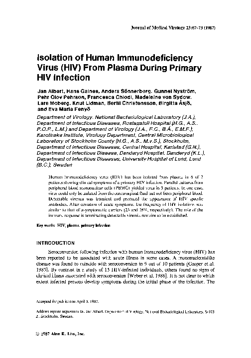 (PDF) Isolation of human immunodeficiency virus (HIV) from plasma ...