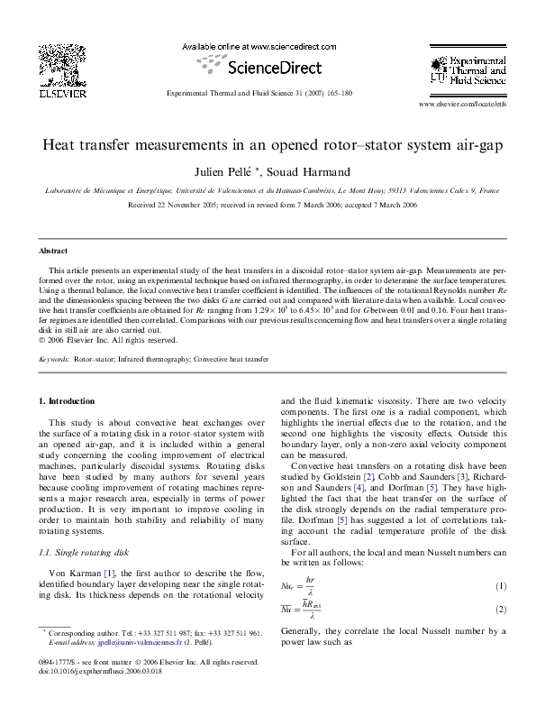 (PDF) Heat transfer measurements in an opened rotor–stator system air-gap