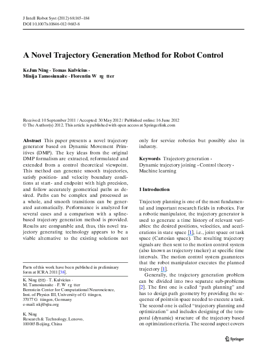 Pdf A Novel Trajectory Generation Method For Robot Control