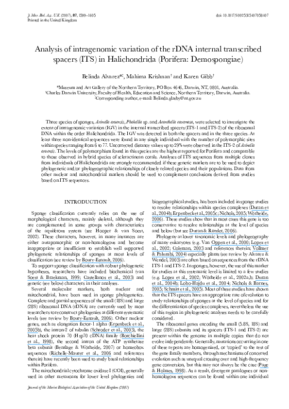 (PDF) Analysis of intragenomic variation of the rDNA internal ...