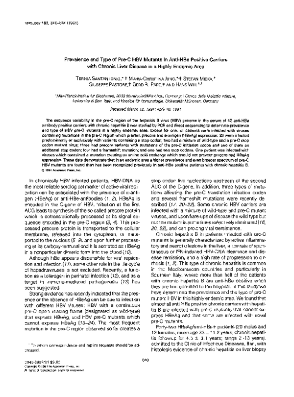 (PDF) Prevalence and type of pre-C HBV mutants in anti-HBe positive ...
