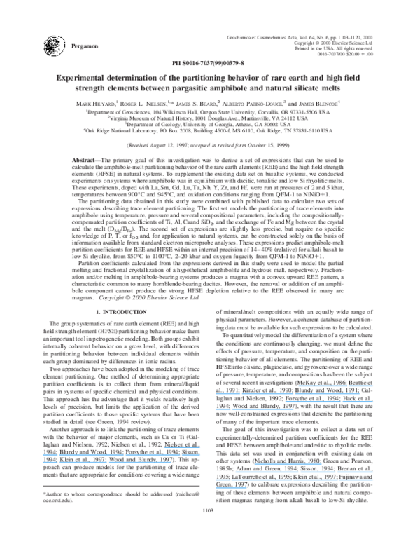 (PDF) Experimental determination of the partitioning behavior of rare earth and high field ...