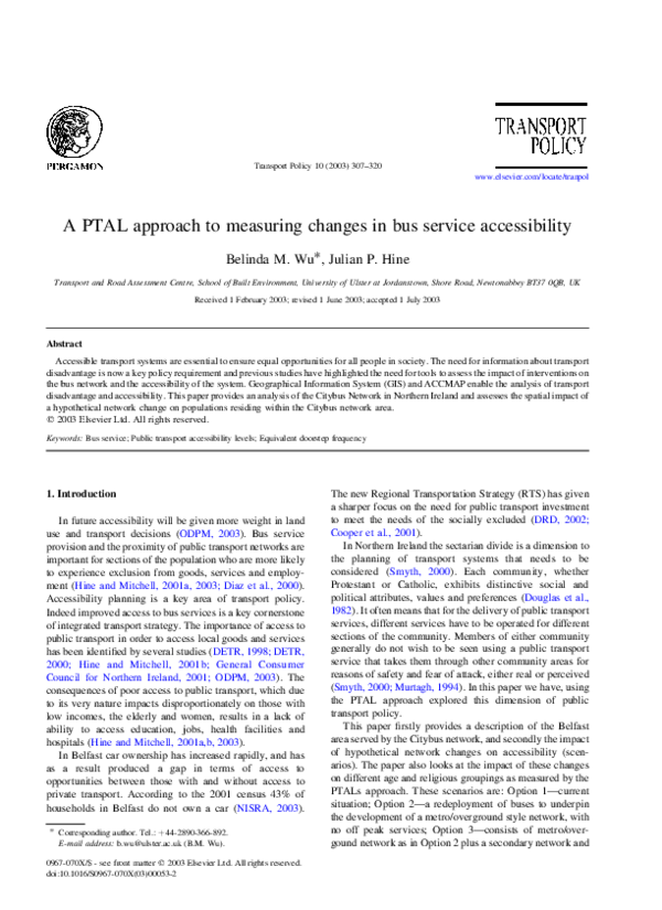 (PDF) A PTAL approach to measuring changes in bus service accessibility