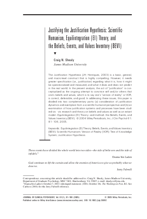(PDF) Justifying the Justification Hypothesis: Scientific-humanism ...