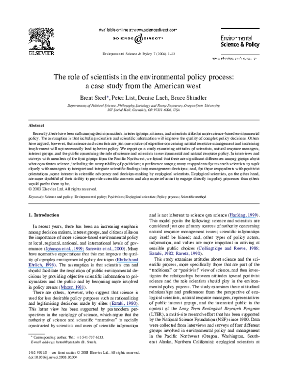 (PDF) The role of scientists in the environmental policy process: a ...
