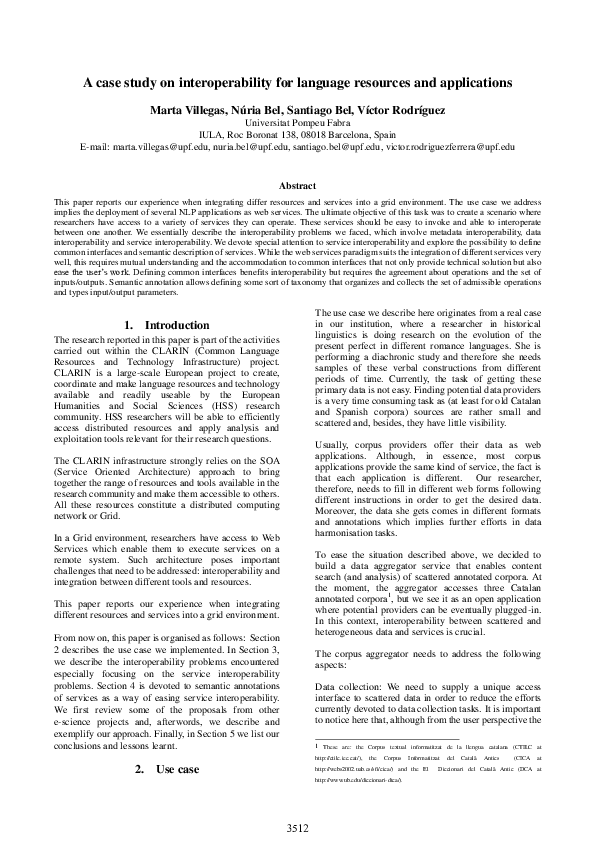(PDF) A Case Study on Interoperability for Language Resources and Applications