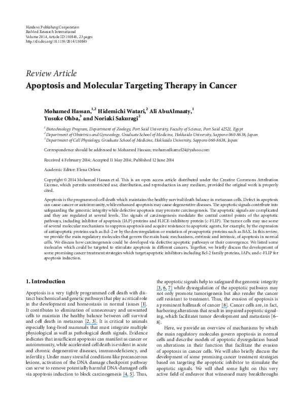 (PDF) Apoptosis and molecular targeting therapy in cancer