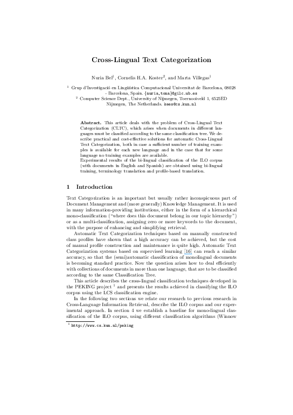 (PDF) Cross-Lingual Text Categorization