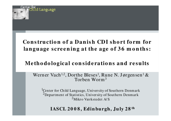 (PDF) Construction of a Danish CDI short form for language screening at ...
