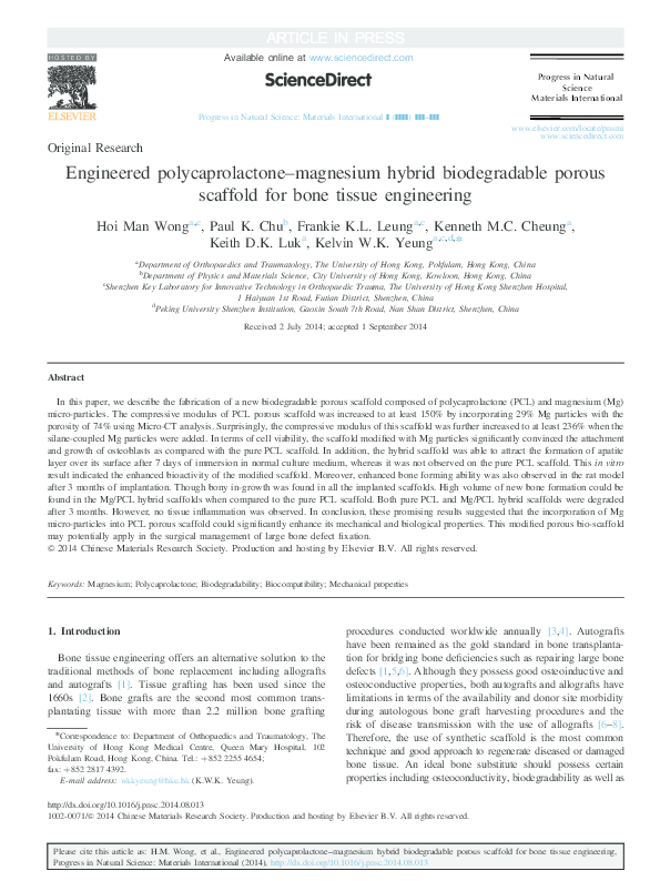 (PDF) Engineered polycaprolactone–magnesium hybrid biodegradable porous ...