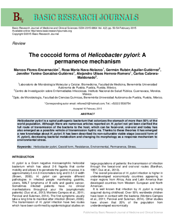 (PDF) Coccoid Form of Helicobacter pylori as a Morphological ...