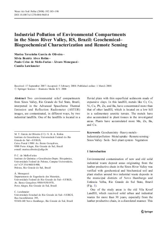 (PDF) Industrial Pollution of Environmental Compartments in the Sinos ...
