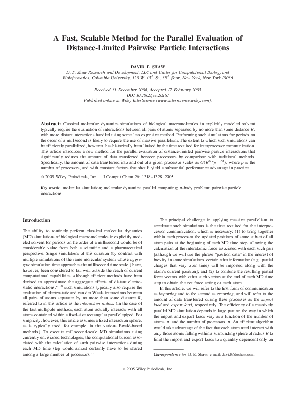 (PDF) A fast, scalable method for the parallel evaluation of distance-limited pairwise particle ...