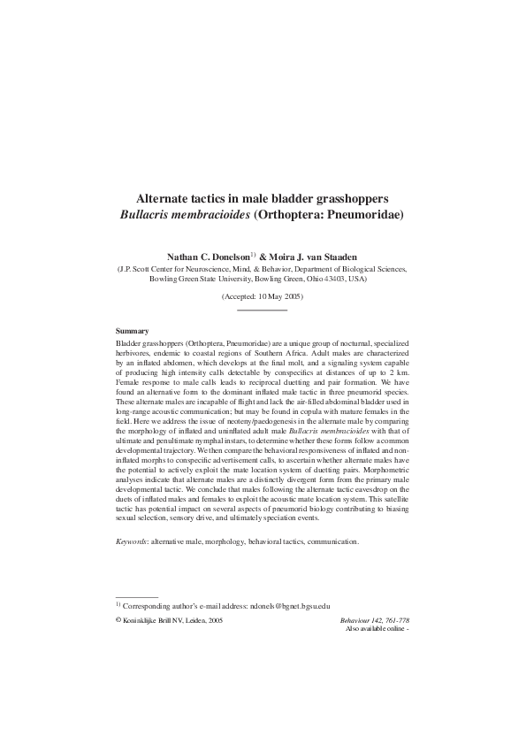 (PDF) Alternate tactics in male bladder grasshoppers Bullacris ...