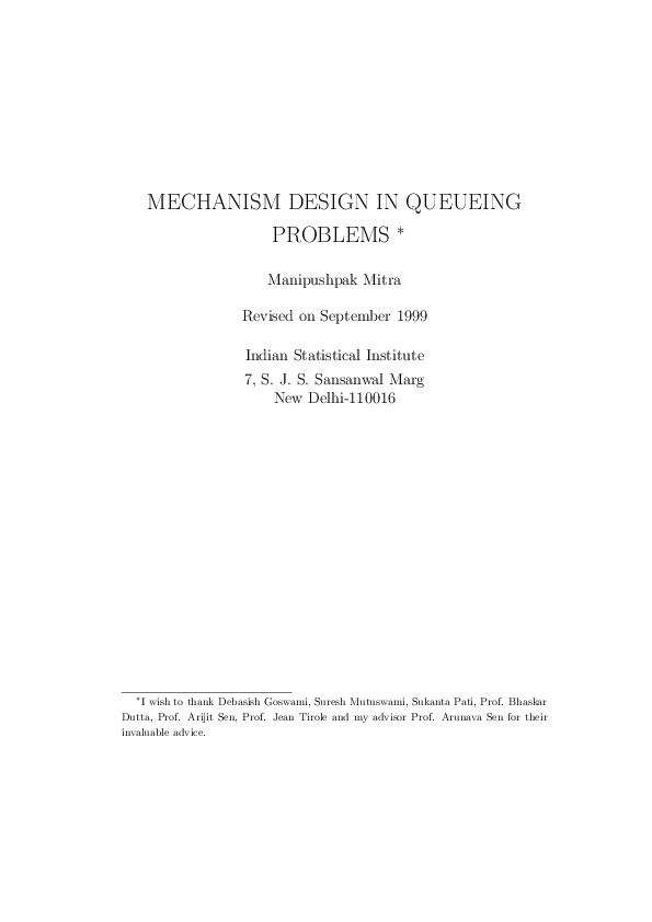 (PDF) Mechanism design in queueing problems
