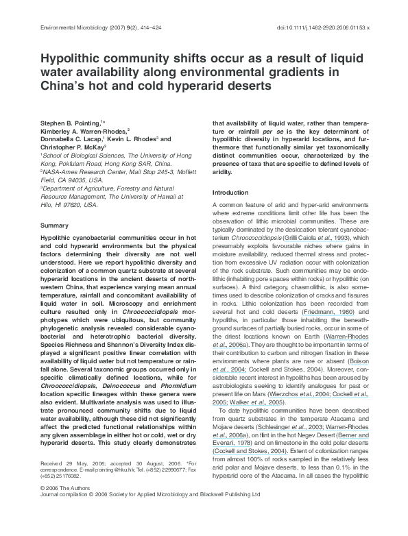 (PDF) Hypolithic community shifts occur as a result of liquid water ...