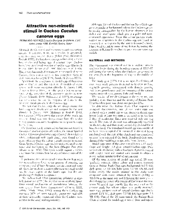 (PDF) Attractive non-mimetic stimuli in Cuckoo Cuculus canorus eggs