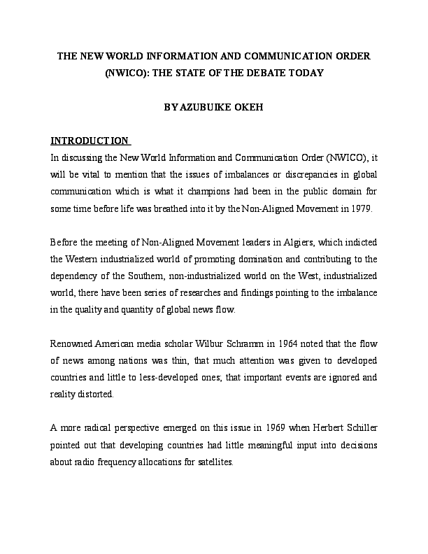 (DOC) THE NEW WORLD INFORMATION AND COMMUNICATION ORDER (NWICO): THE ...