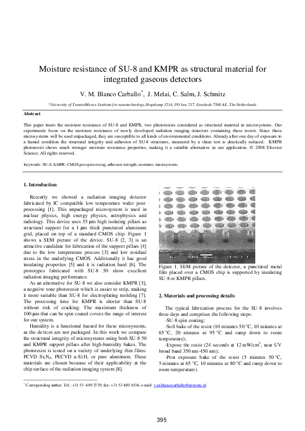 (PDF) Moisture resistance of SU-8 and KMPR as structural material for ...