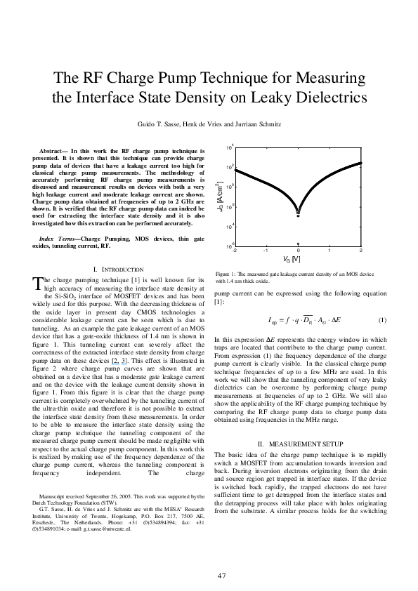 Pdf The Rf Charge Pump Technique For Measuring The Interface State Density On Leaky Dielectrics