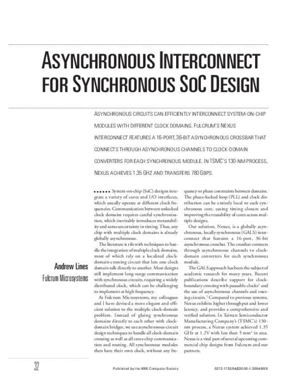 (PDF) Asynchronous Interconnect for Synchronous SoC Design
