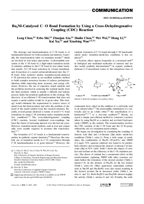 (PDF) Bu4NI-catalyzed C-O bond formation by using a cross ...