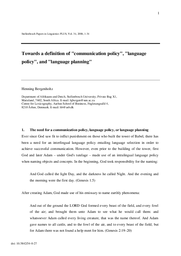 (PDF) Towards a definition of "communication policy", "language policy ...