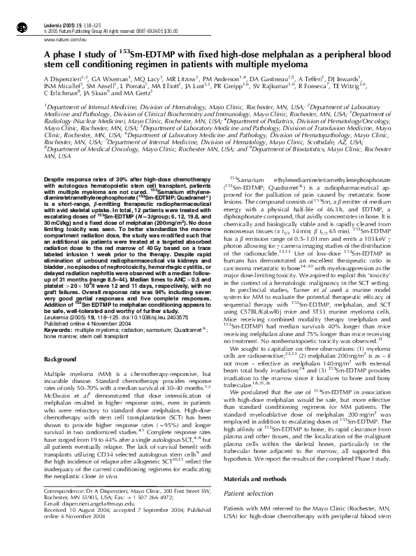 (PDF) A phase I study of 153Sm-EDTMP with fixed high-dose melphalan as ...