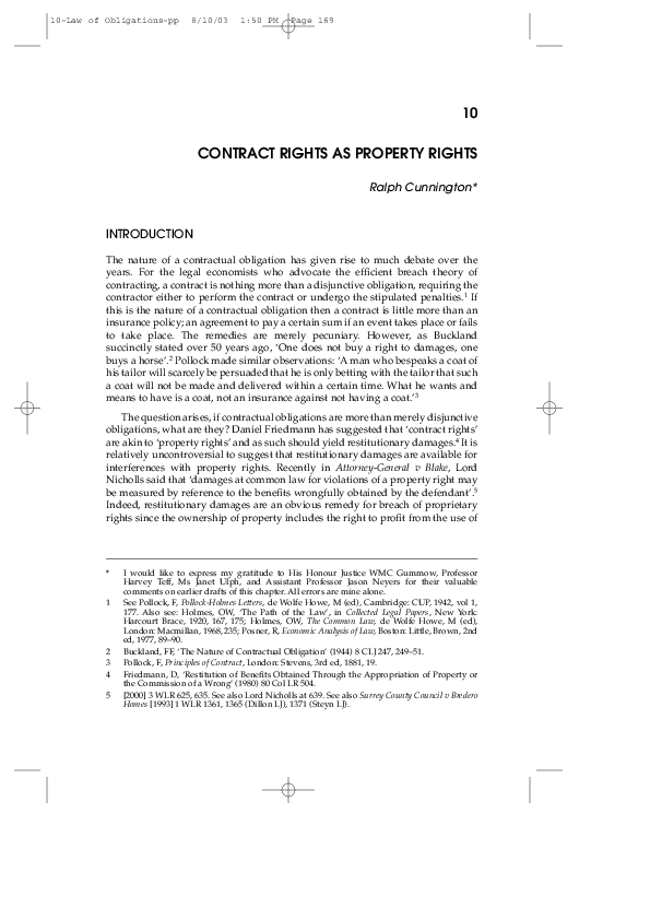 (PDF) Contract Rights as Property Rights