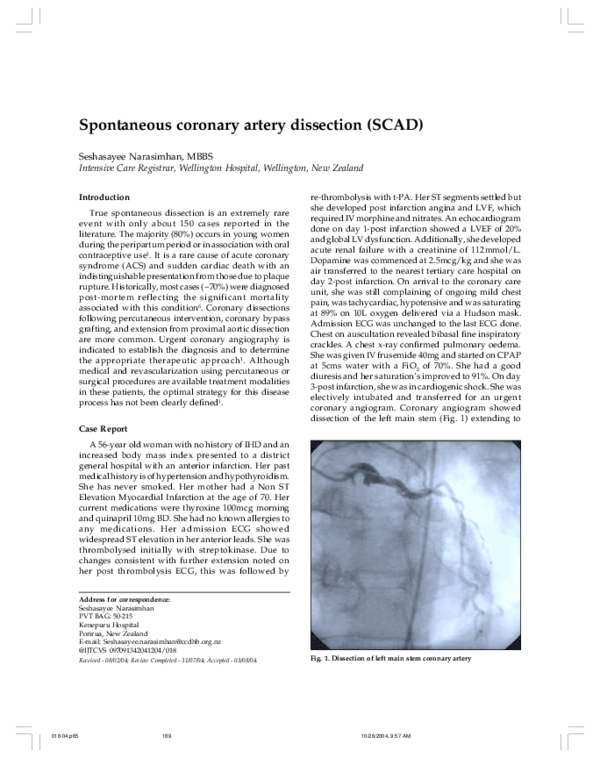 (PDF) Spontaneous Coronary Artery Dissection (SCAD)