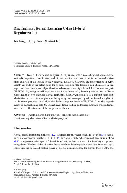 (PDF) Discriminant Kernel Learning Using Hybrid Regularization