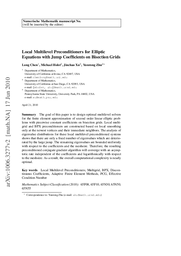 (PDF) Local multilevel preconditioners for elliptic equations with jump coefficients on ...