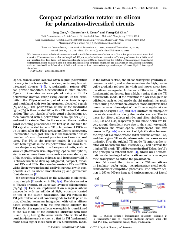 Pdf Compact Polarization Rotator On Silicon For Polarization