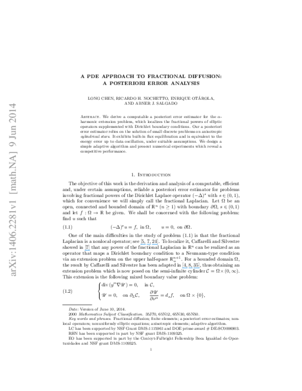 Pdf A Pde Approach To Fractional Diffusion A Posteriori Error Analysis
