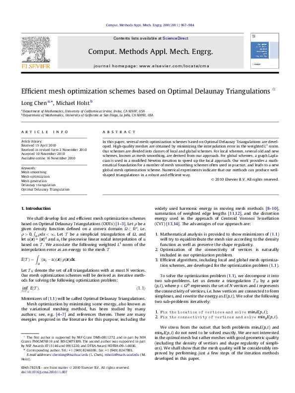 Pdf Efficient Mesh Optimization Schemes Based On Optimal Delaunay