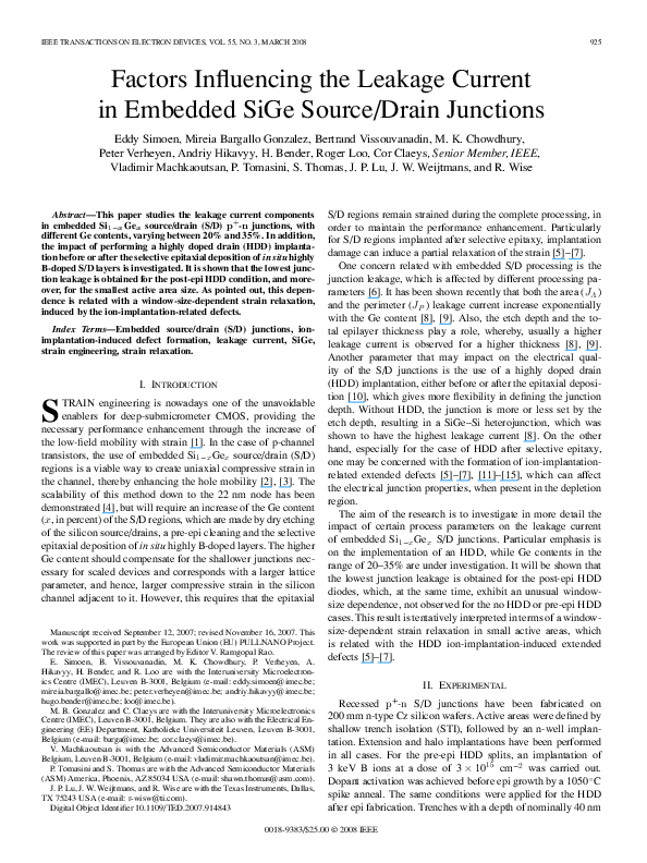 (PDF) Factors Influencing the Leakage Current in Embedded SiGe Source ...