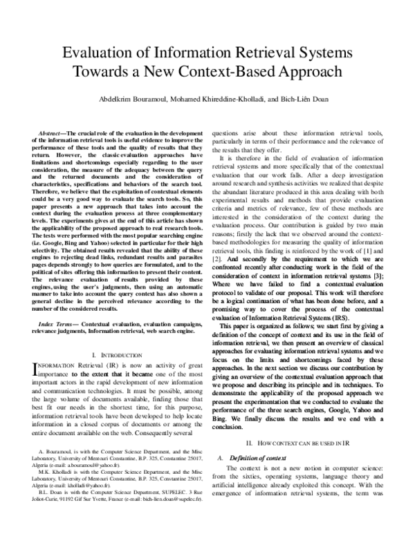 (PDF) Evaluation of Information Retrieval Systems: Test Collections and ...