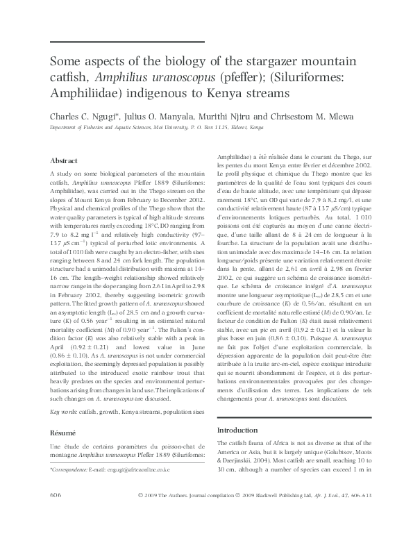 (PDF) Some aspects of the biology of the stargazer mountain catfish ...