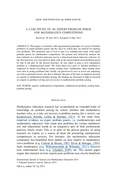 (PDF) A CASE STUDY OF AN EXPERT PROBLEM POSER FOR MATHEMATICS COMPETITIONS
