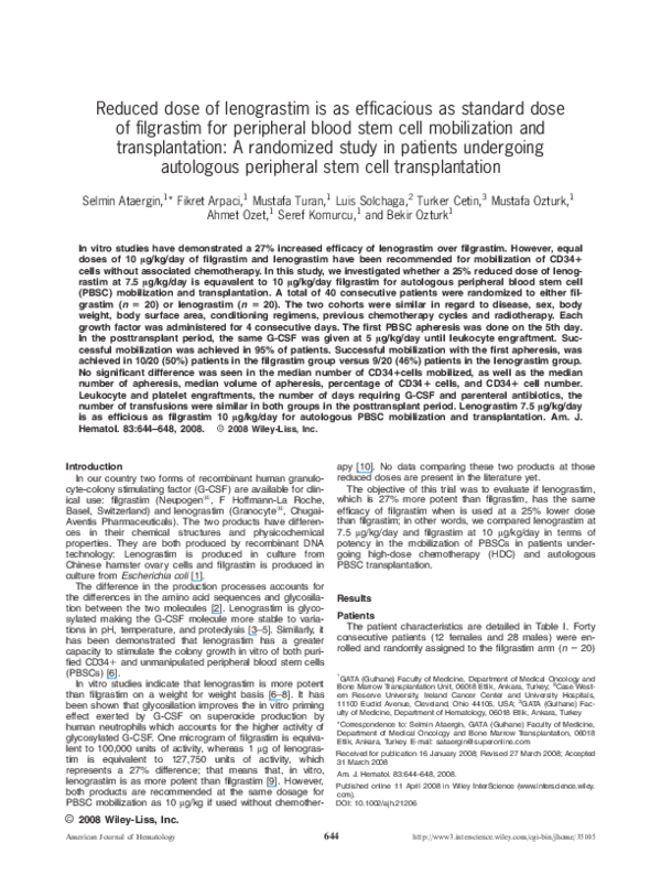 (PDF) Reduced dose of lenograstim is as efficacious as standard dose of ...
