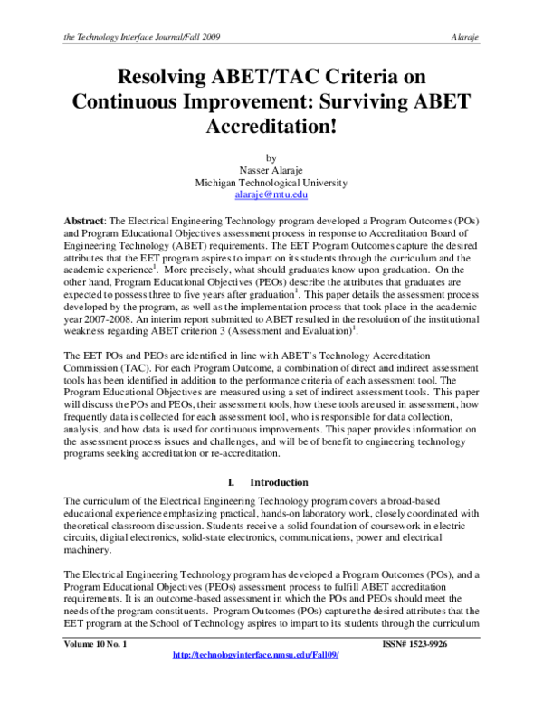 (PDF) Resolving ABET/TAC Criteria on Continuous Improvement: Surviving ...