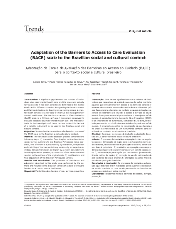 (PDF) Adaptation of the Barriers to Access to Care Evaluation (BACE ...