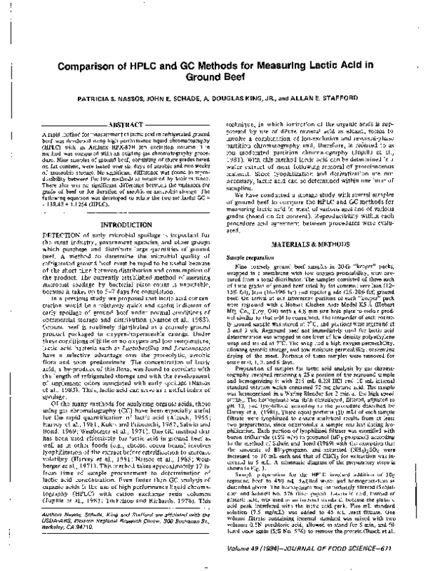 (PDF) Comparison of HPLC and GC Methods for Measuring Lactic Acid in ...