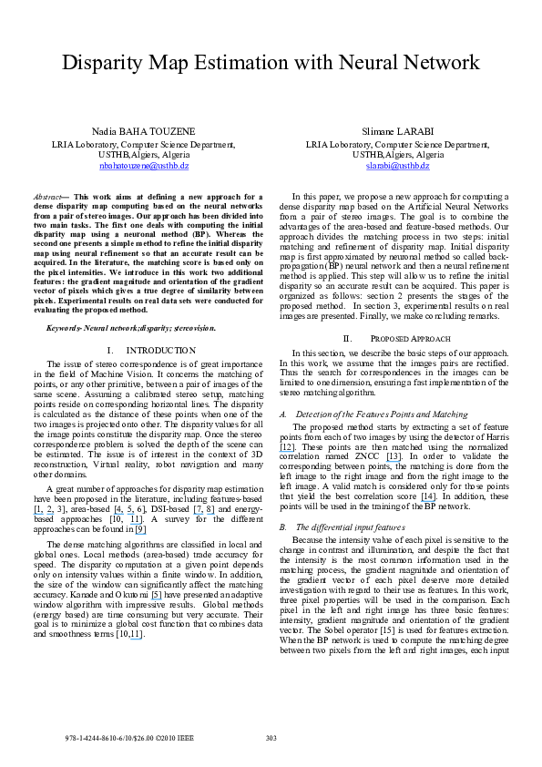 Pdf Disparity Map Estimation With Neural Network Slimane Larabi