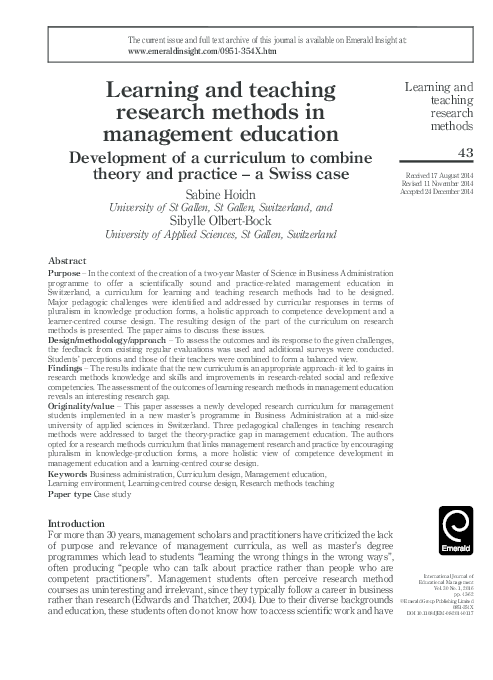 (PDF) Learning and teaching research methods in management education