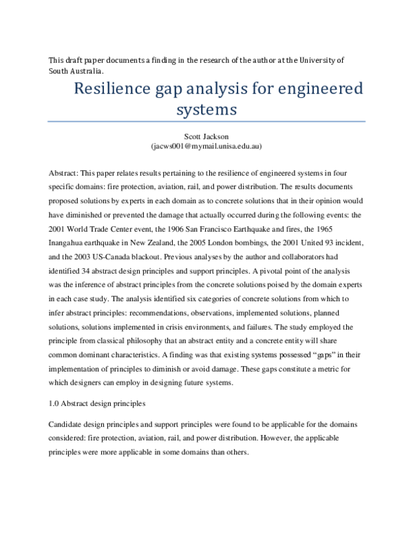 (PDF) Resilience Gap Analysis for Engineered Systems